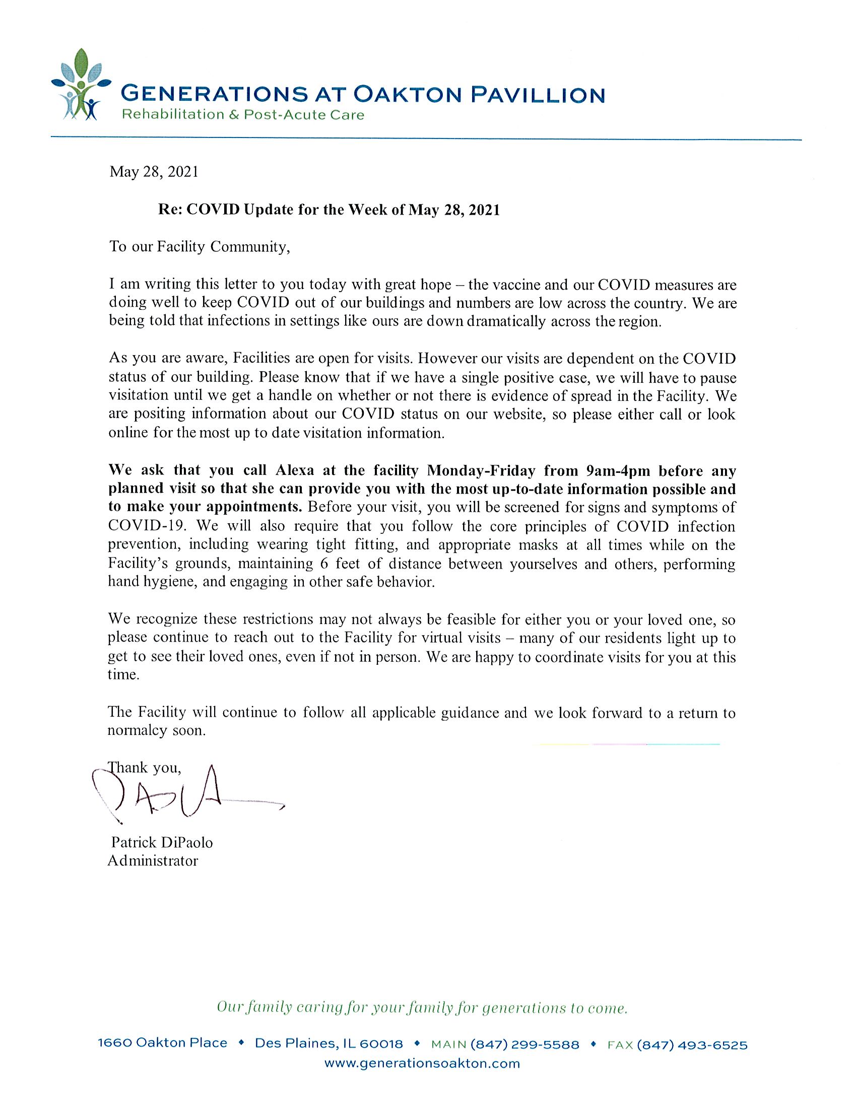 Letter from Administrator